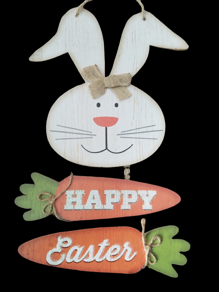 Easter Hanging Wall Sign Rabbit Decor Bunny Door Carrot Happy Easter 14 ...