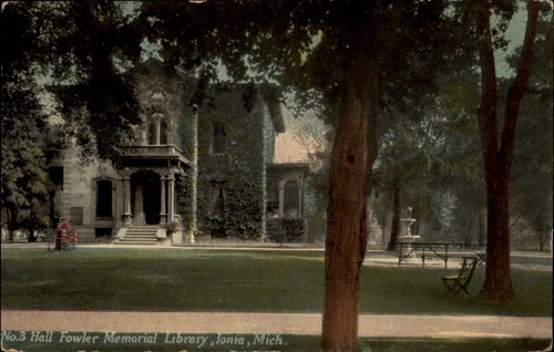 Hall Fowler Memorial Library Ionia Michigan vintage postcard p487 | eBay