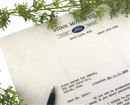 Vintage Stinn Moror Co Ford Letterhead Letter Rice Lake WI 1934 #27 | eBay