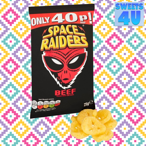 Full Box of 36 Packs x 25g Beef Flavour Space Raiders Crisps Corn Snack ...