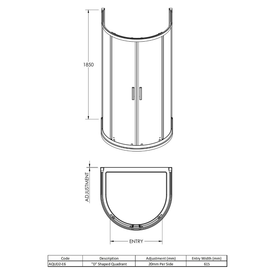 Nuie Pacific D-Shaped Shower Enclosure & Tray Modern Bathroom 6mm Glass ...