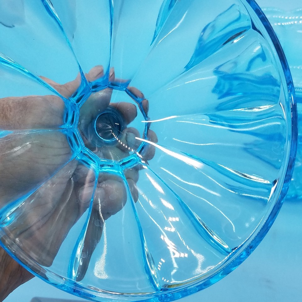 VTG. Ice Blue Coin Glass Covered Lidded Pedestal Compote Bowl 10.5Tall ...
