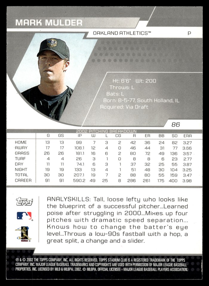 2003 Stadium Club Mark Mulder #86 Oakland Athletics Baseball Card | eBay