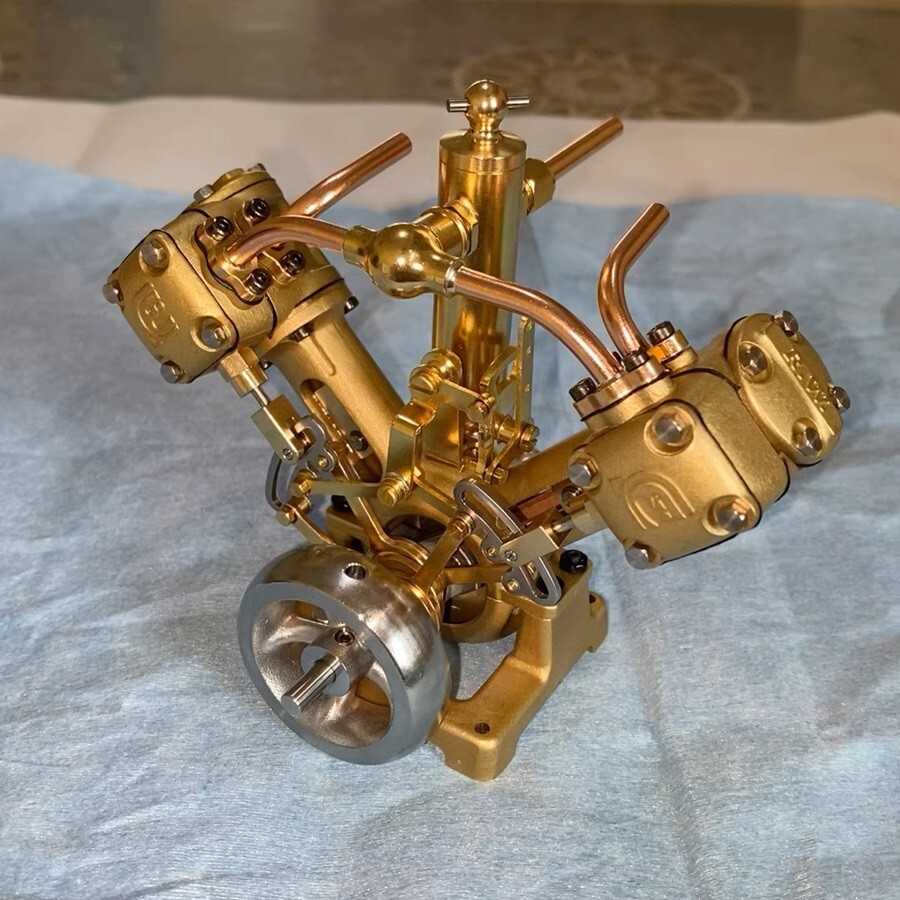 R.W. 2-Cylinder V2 Retro Steam Model Engine for 50cm+ RC Steam Boats ...