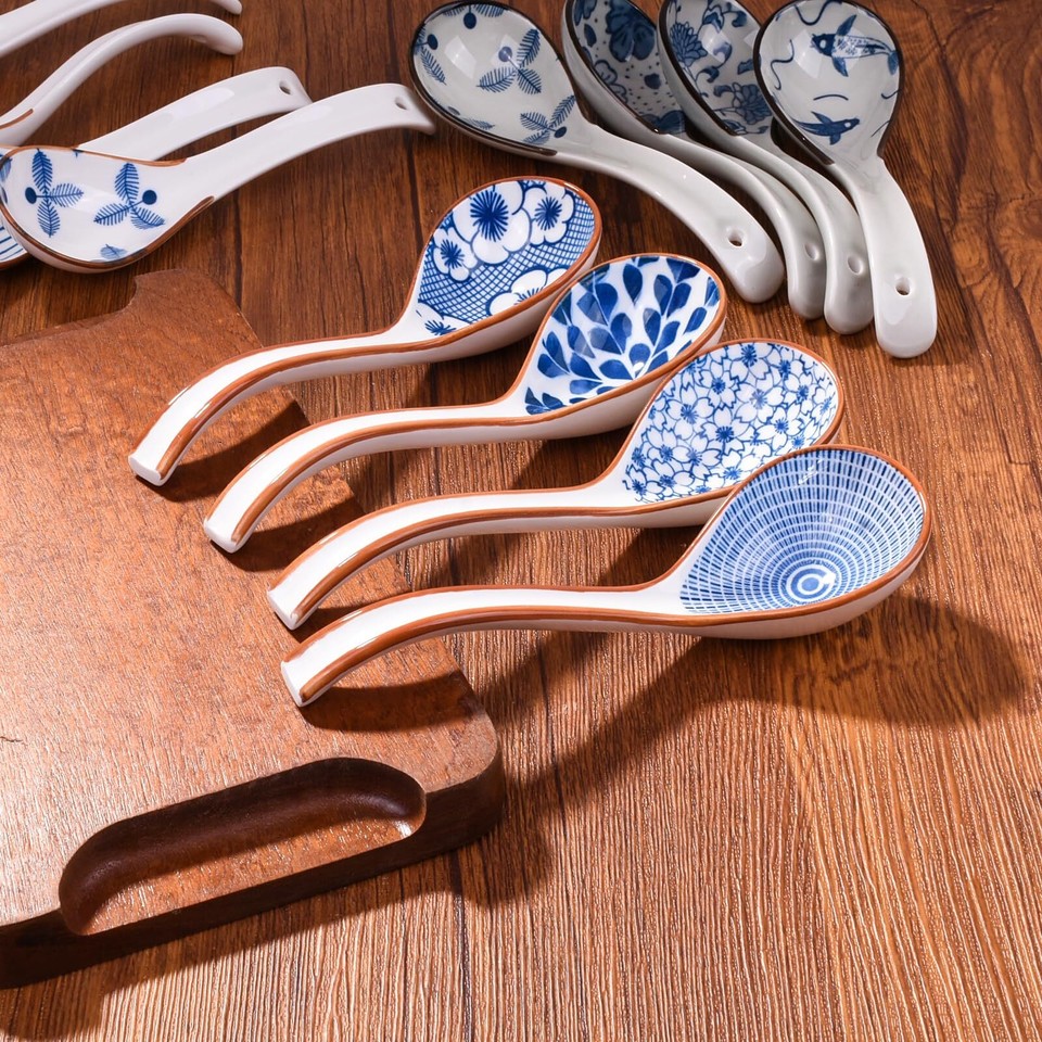 LMRLCS Asian Large Tablespoons Set of 4 Japanese and Korean Ceramic Soup Spoo... | eBay
