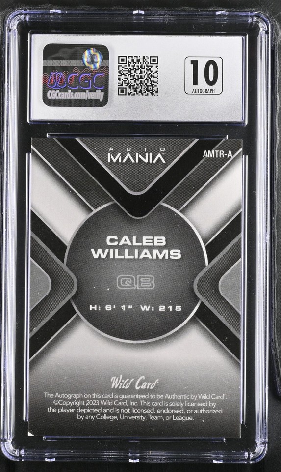 Caleb Williams 2023 Wild Card Auto Mania PRC Auto Black /2 #AMTR-A CGC ...