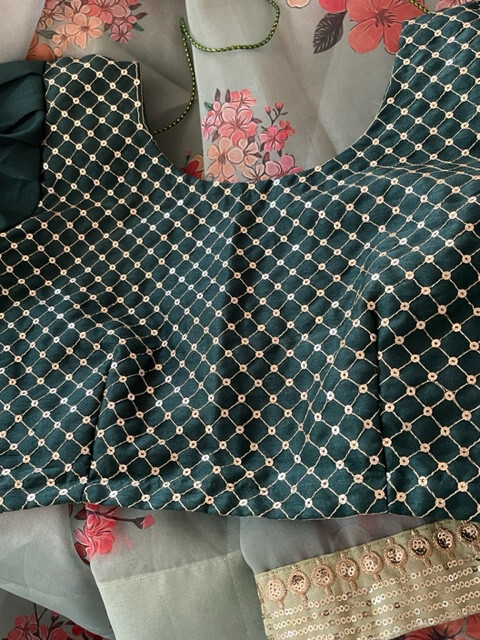 women Designer Bollywood Sari Organza Saree scarf stitched blouse ...