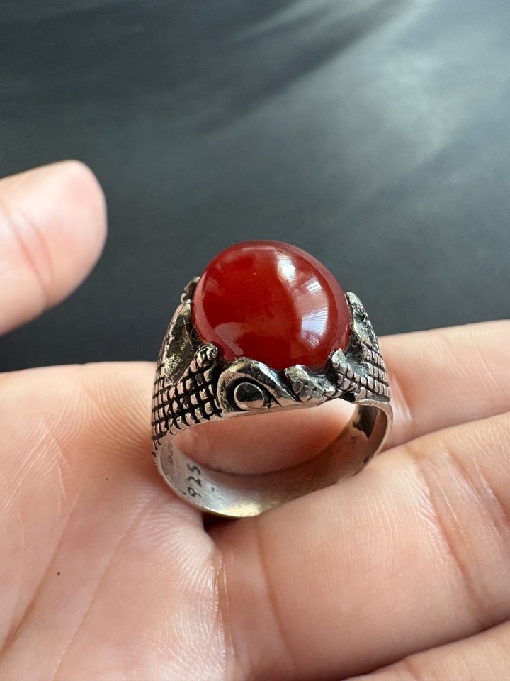Vintage 925 Sterling Silver Ring Red Agate Ring Handcrafted Ring Size 10 US | eBay