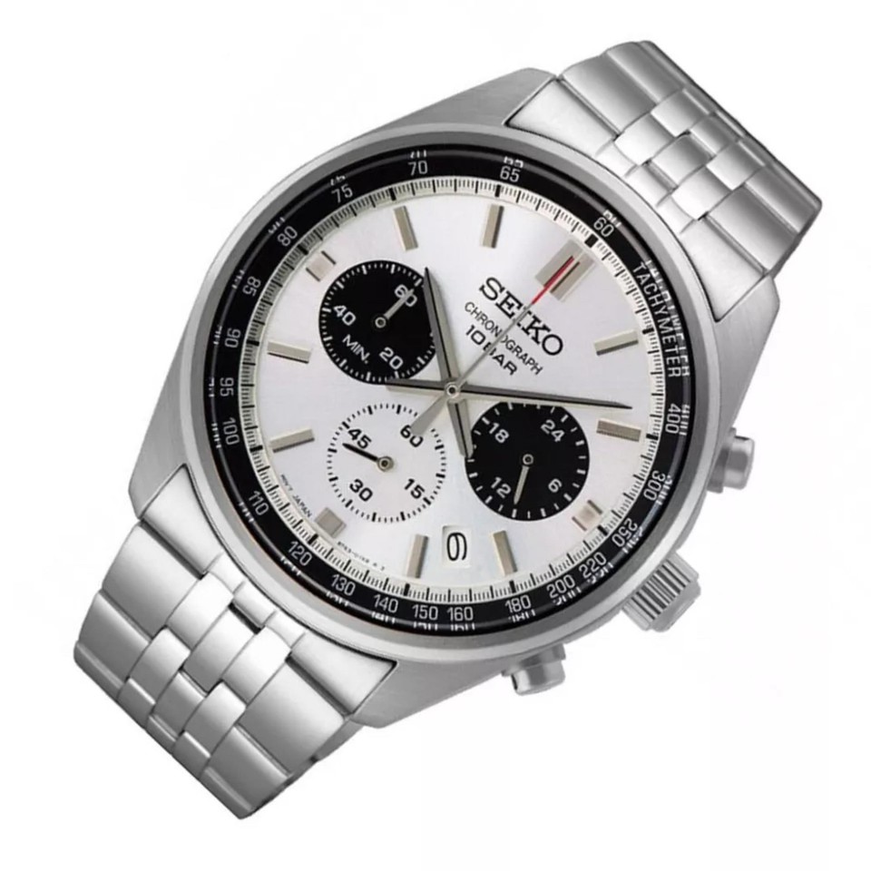 Seiko Conceptual Chronograph Panda White Dial Steel Strap Men's Watch ...