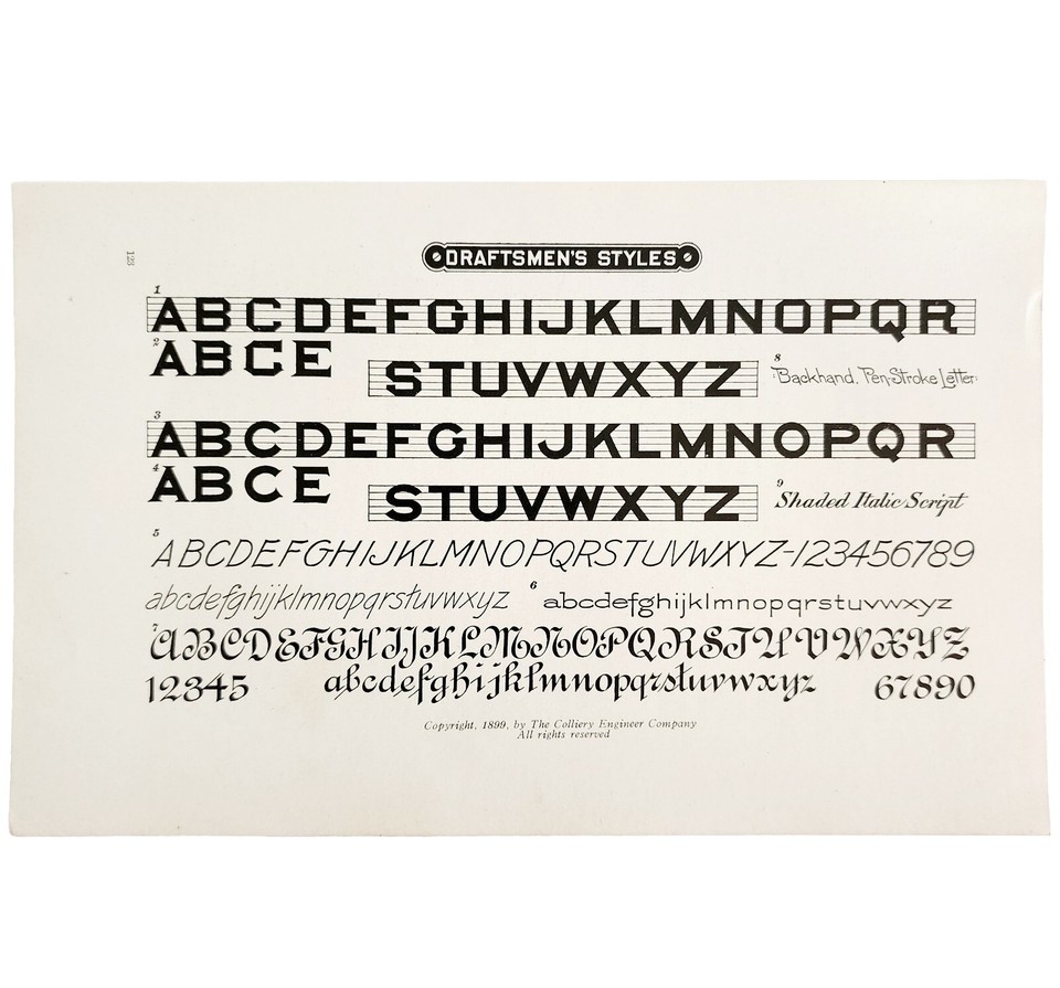 Draftsmen's Styles Font Example 1899 Victorian Craft Drawing Ephemera ...