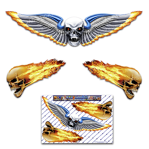 Skull Wing Scary - Flaming Skulls Vinyl Bumper Decal Pack-ST020_3 ...