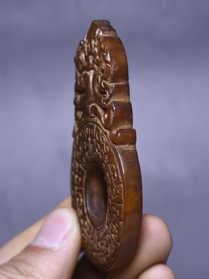 3.1" Chinese Hongshan Culture Old Jade Carved Dragon Beast Yu Bi token ...