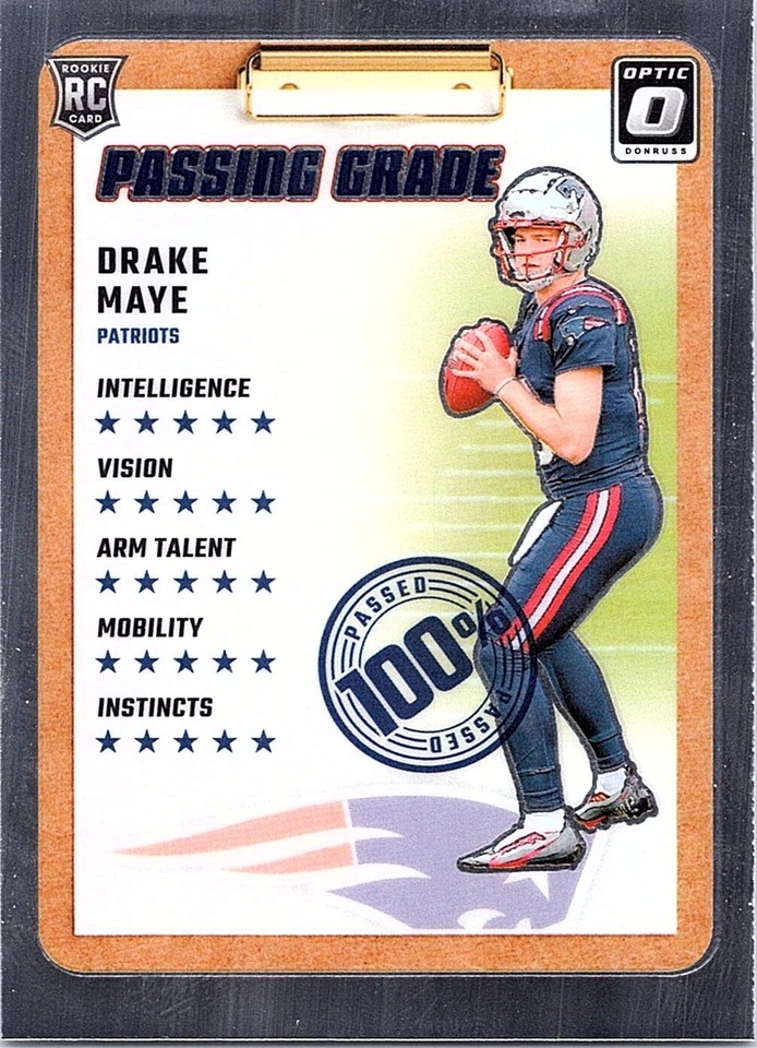 Drake Maye 2024 Panini Donrus Optic Passing Grade Rookie RC #4 Patriots ...