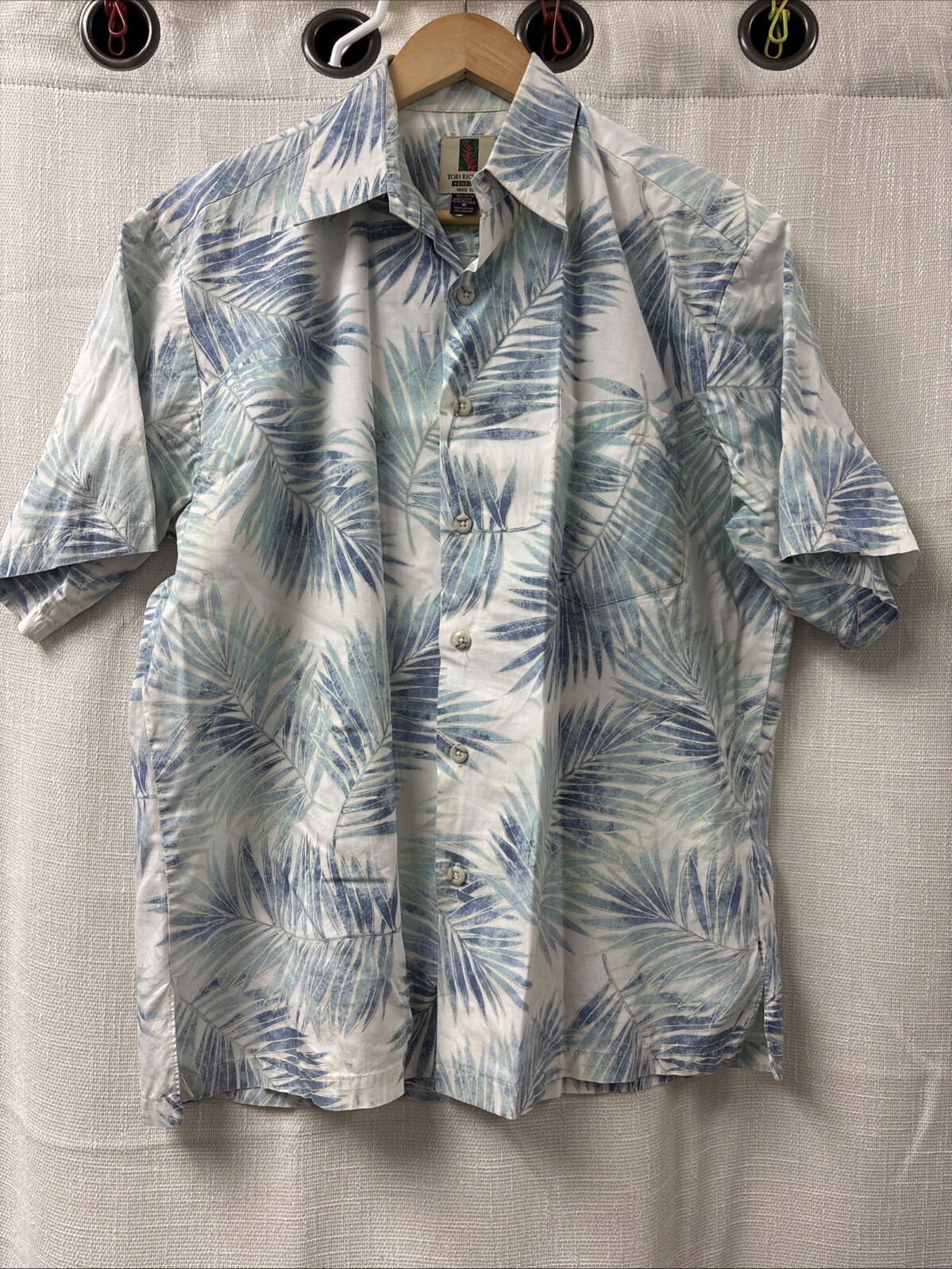TORI RICHARD HONOLULU BLUE PALM LEAVES BUTTON UP SHIR… - Gem