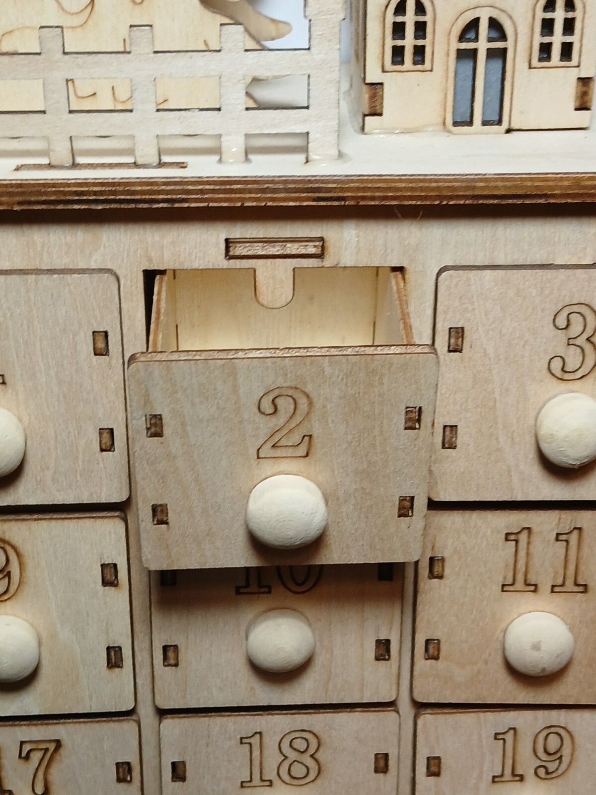 Wooden Christmas Advent Calendar German Style LED Battery Powered 24 ...