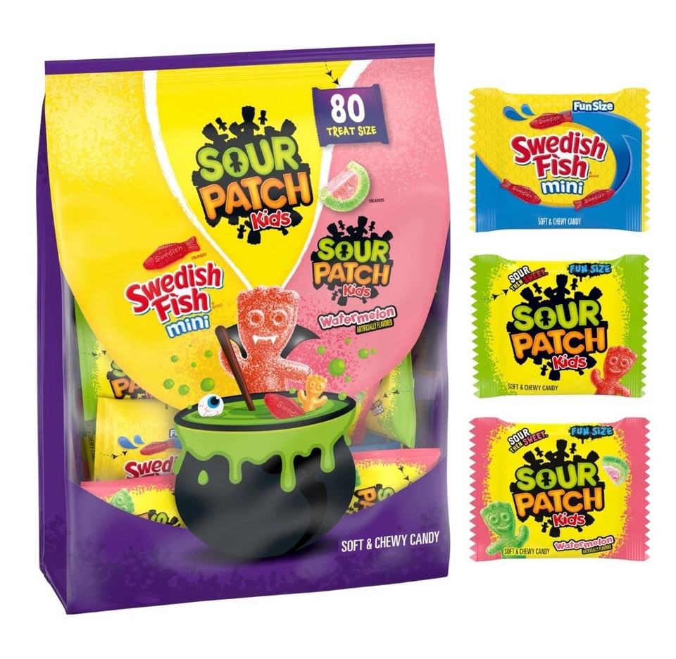 Sour Patch Kids Swedish Fish Mini Halloween Candy Variety Pack 80 Treat ...