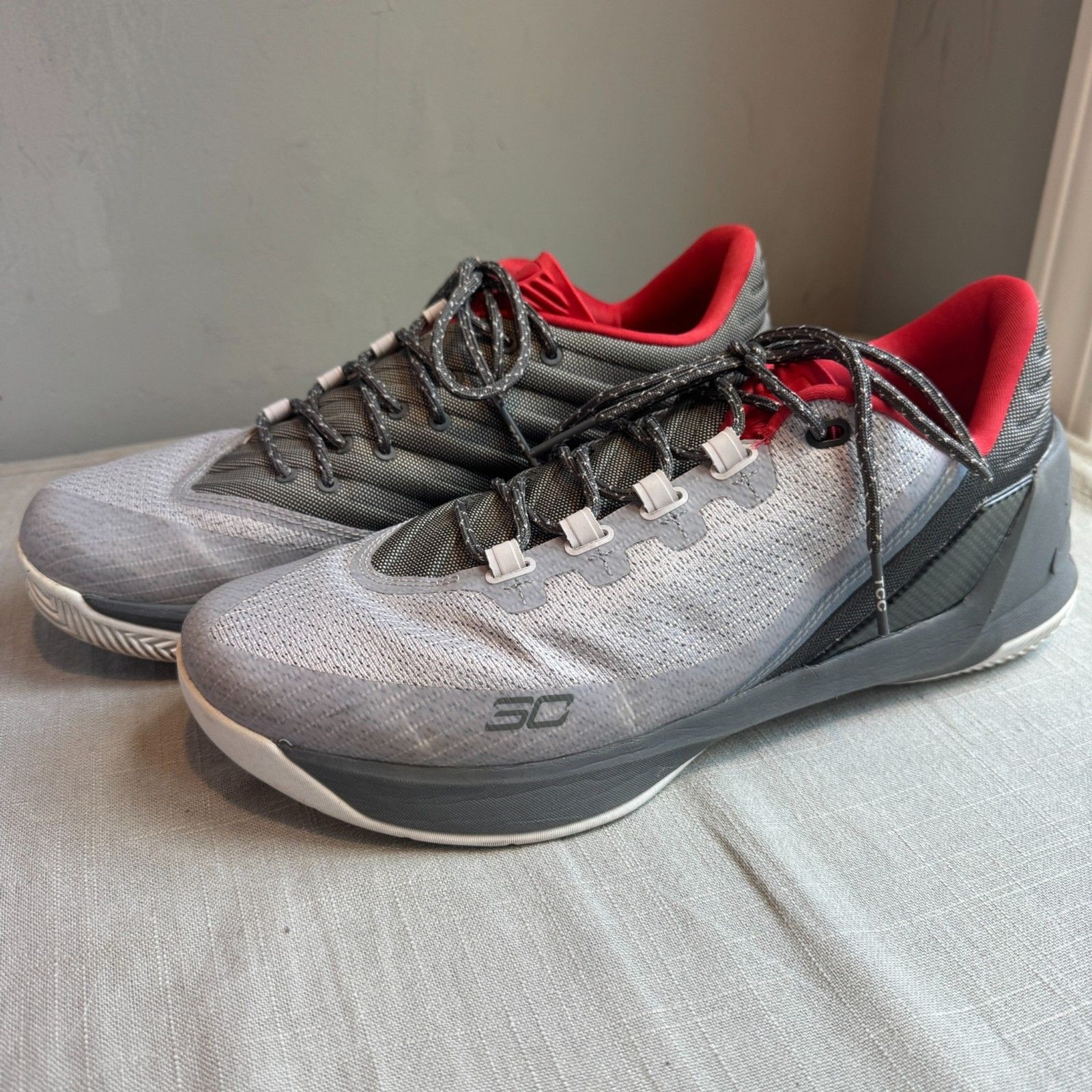 Under Armour Steph Curry 3 Basketball Shoes Red Grey White SZ 12 - Good ...