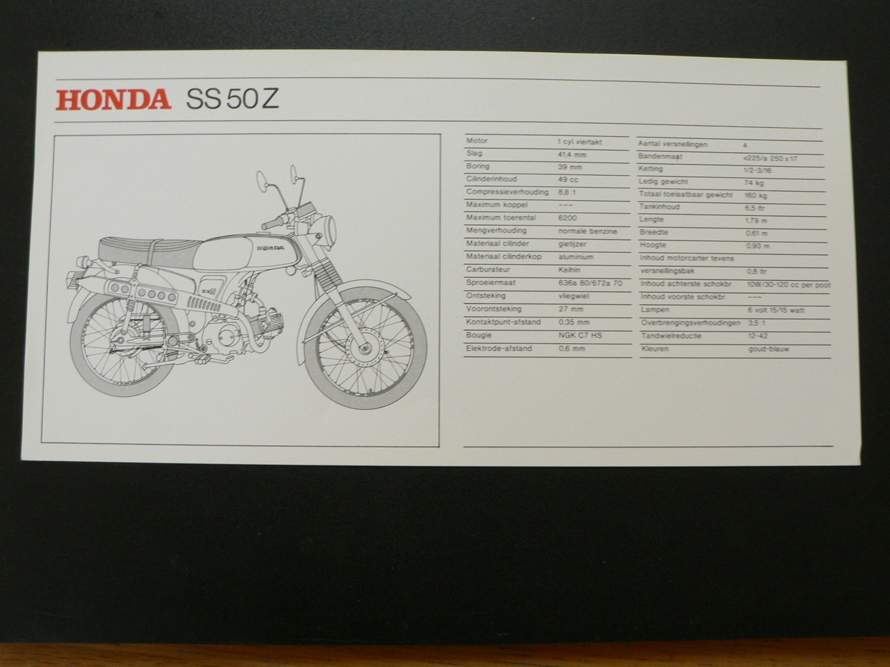 HONDA SS50Z TECHNICAL INFOCARD BROMFIETS,MOPED,MOFA | eBay