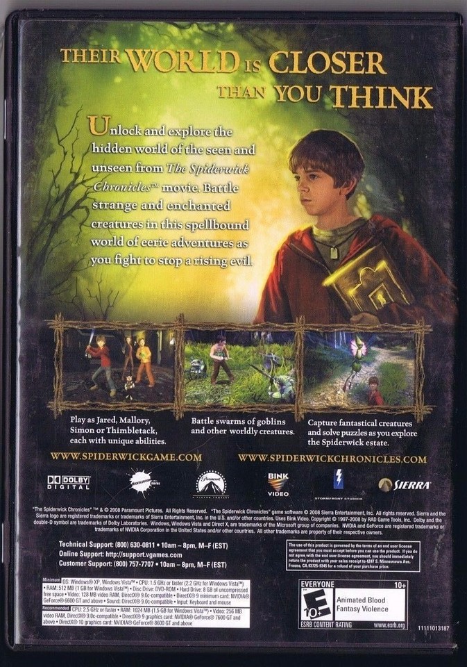 The Spiderwick Chronicles Game PC DVD-ROM Sierra 2008 Mint Free USA ...