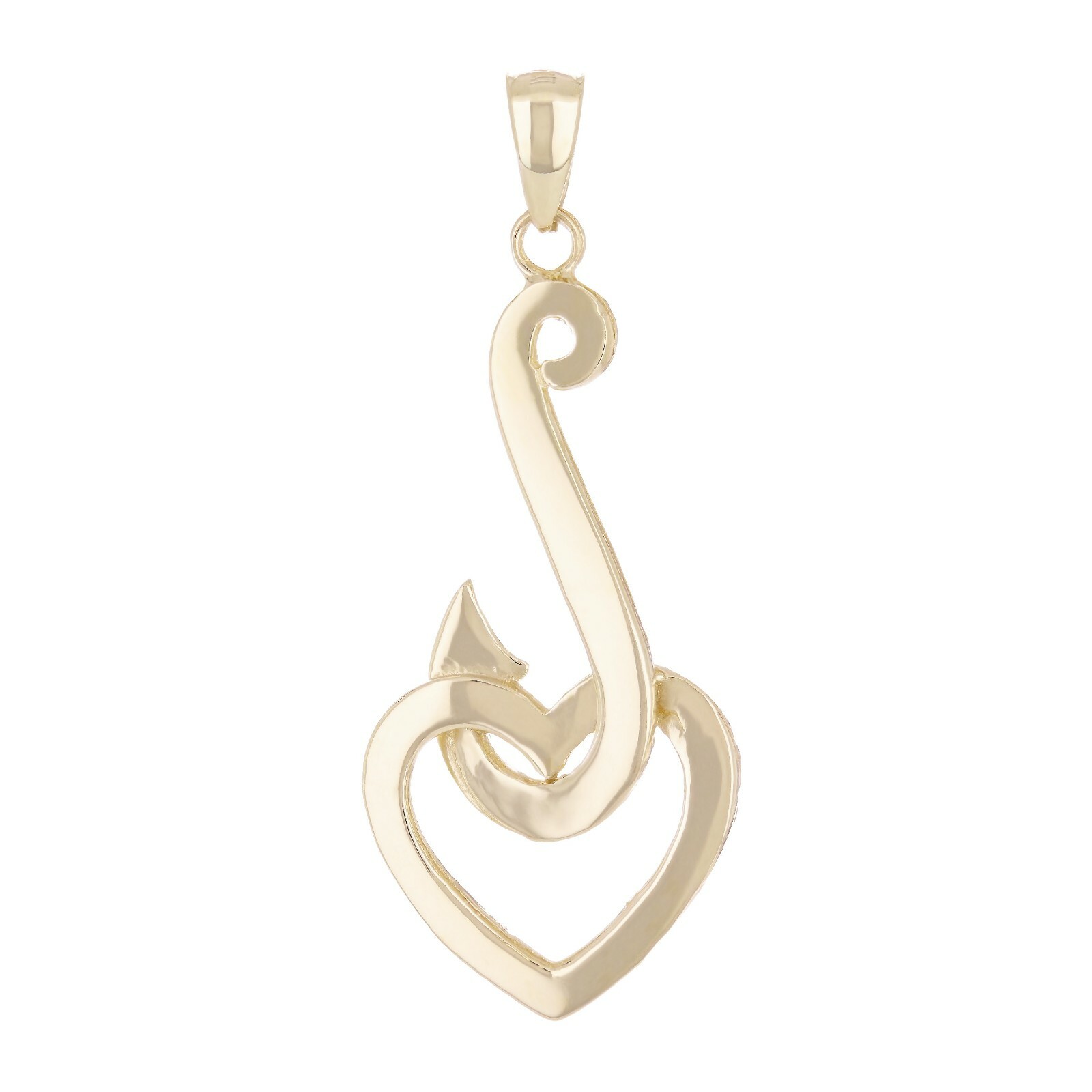 14k Yellow Gold Fish Hook with Heart Pendant 1.6" 3.2 grams | eBay