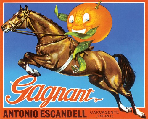 POSTER VINCENTE ARANCIONE EQUITAZIONE CAVALLO SPAGNOLO FRUTTA VINTAGE ...