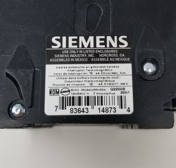 Siemens Q2200B 2 Pole Main Circuit Breaker for sale online | eBay