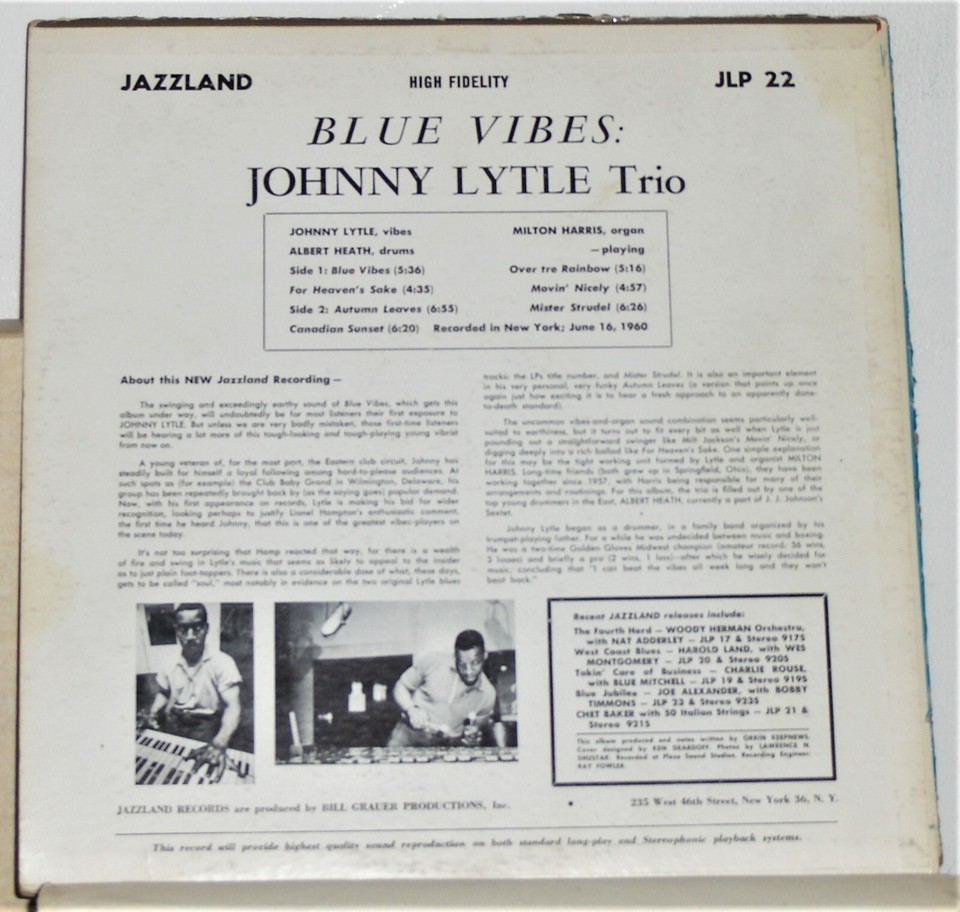 Johnny Lytle Trio - Blue Vibes - 1960 Mono Orange Label Vinyl LP Record ...