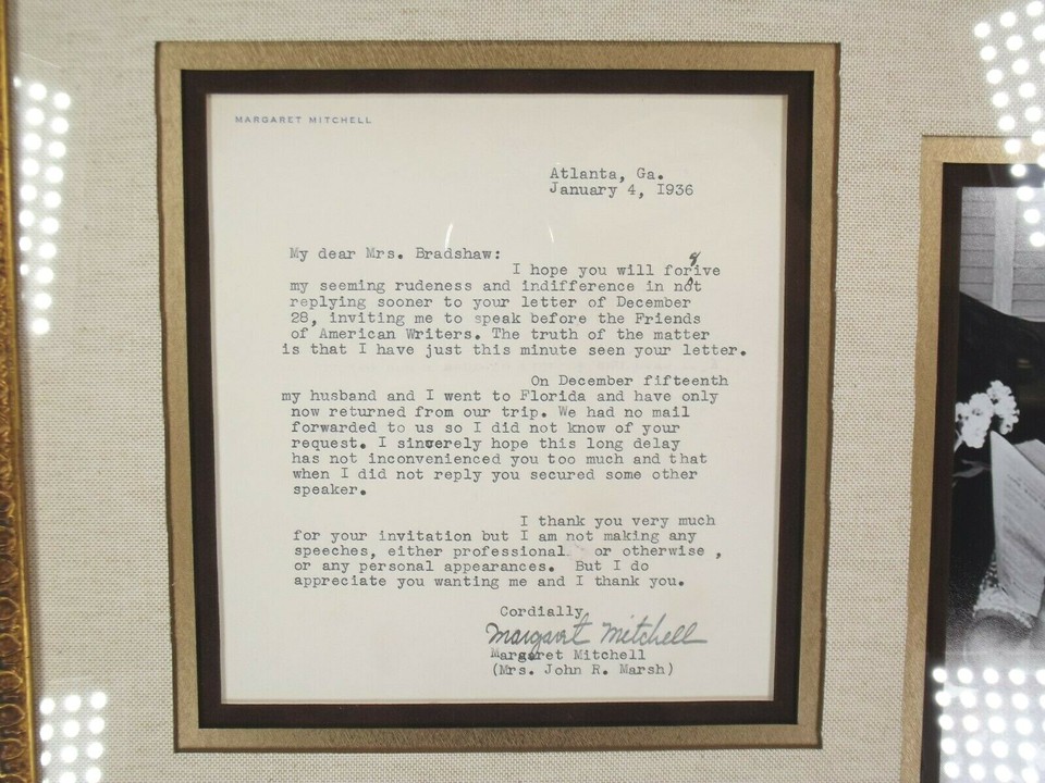 Margaret Mitchell Autograph Letter Signed 01/04/1936 Gone With The Wind ...