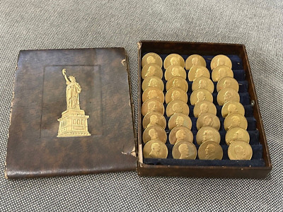 Vintage Bronze Coin Collection of The First Presidents of the USA w Box ...