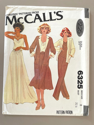 1970's McCall's Misses' Reversible Jacket,Top,Skirt,Pants Pattern 6325 ...