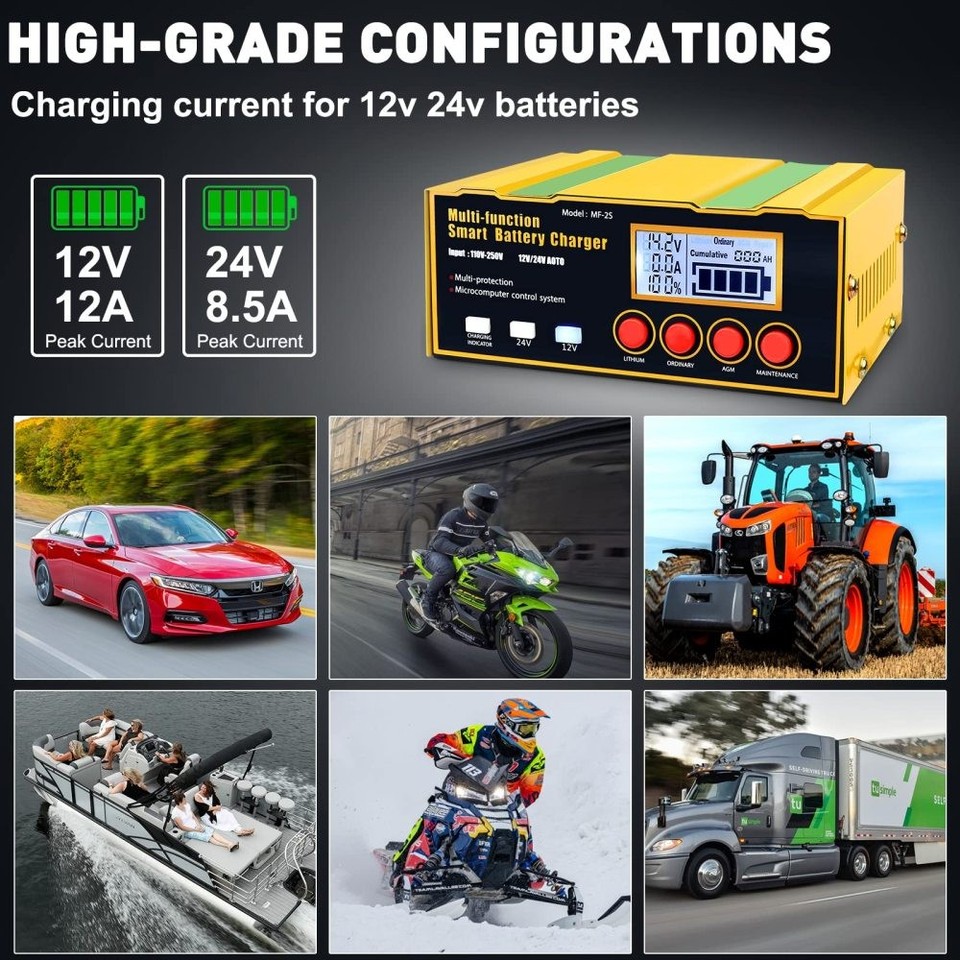 12V 12A / 24V 8.5A intelligent battery charger car battery charger de ...