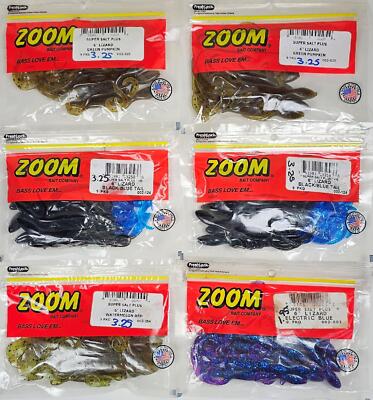 (Lot Of 6) Zoom Lizard 6" 9 pack 4 Hot Colors Super Salt Plus Bass Love ...