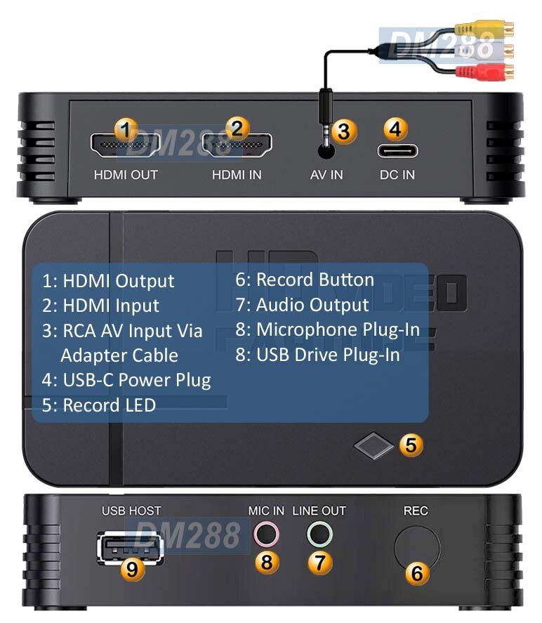 Premium Stand Alone HD Video Recorder With 1080P HD RCA AV Input USB 2. ...