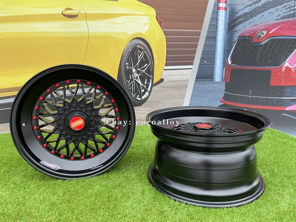 4x 18" RS Style mesh SLANT 5X120 deep dish lip wheels For BMW E34 E38 ...