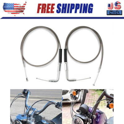 42" Stainless Steel Throttle and Idle Cable Set fits Harley Davidson ...