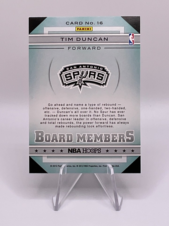 Tim Duncan 2012-13 NBA Hoops Board Members #16 HOF San Antonio Spurs ...
