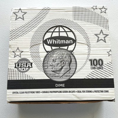 Box of 100 Whitman HE Harris Round Screw Top Coin Tubes Holders Dimes ...