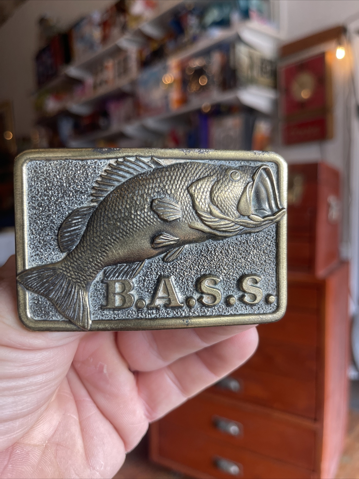 Largemouth Bass Fish Fishing Brass Vintage Belt Buckle - Gem