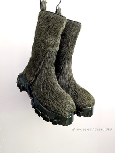RICK OWENS 1/1 GRINCH CREEPER BOZO TRACTOR BOOTS FW21 (GREEN CALF HAIR ...