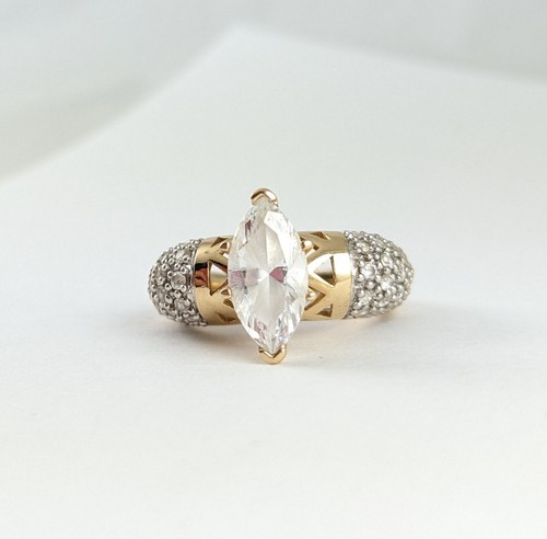 14K Yellow Gold Marquise CZ Designer MEDA Engagement Cocktail Ring 1 ...