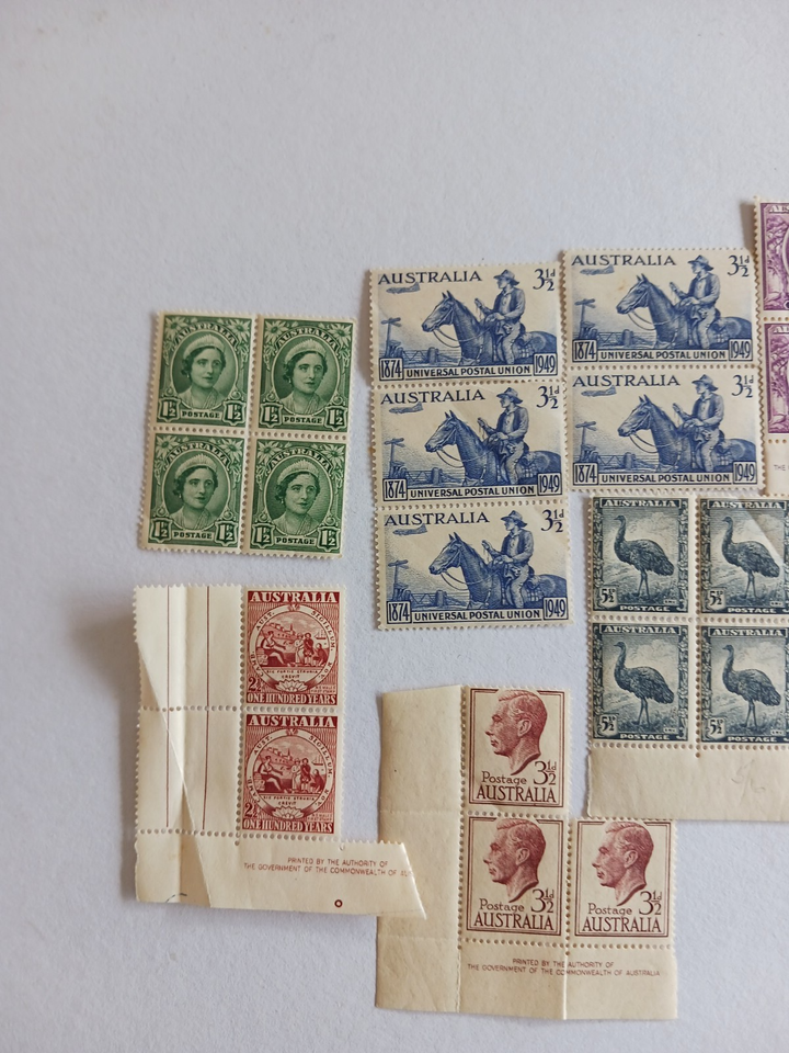 OLD AUSTRALIAN PRE DECIMAL STAMPS IN BLOCKS AND STRIPS FULL GUM NO ...