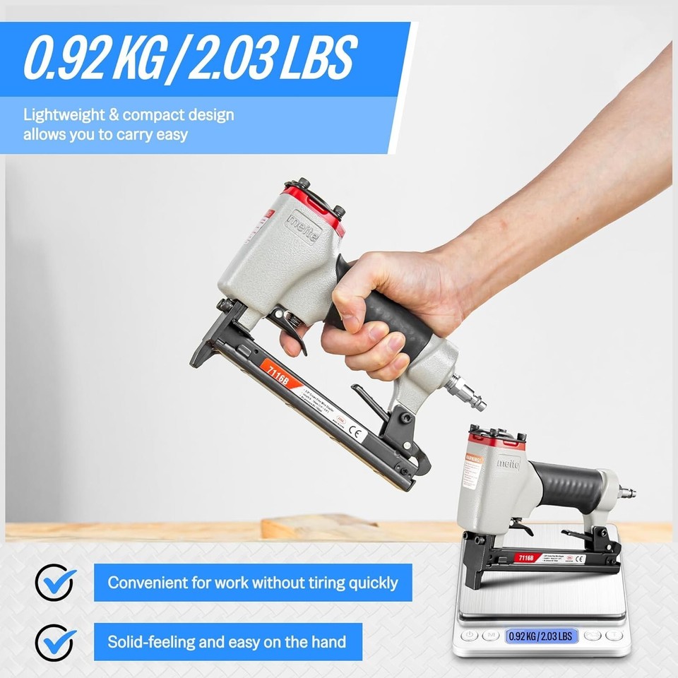 meite 7116B Pneumatic Staple Gun 22 Gauge 3/8" Crown 1/4"-5/8 ...