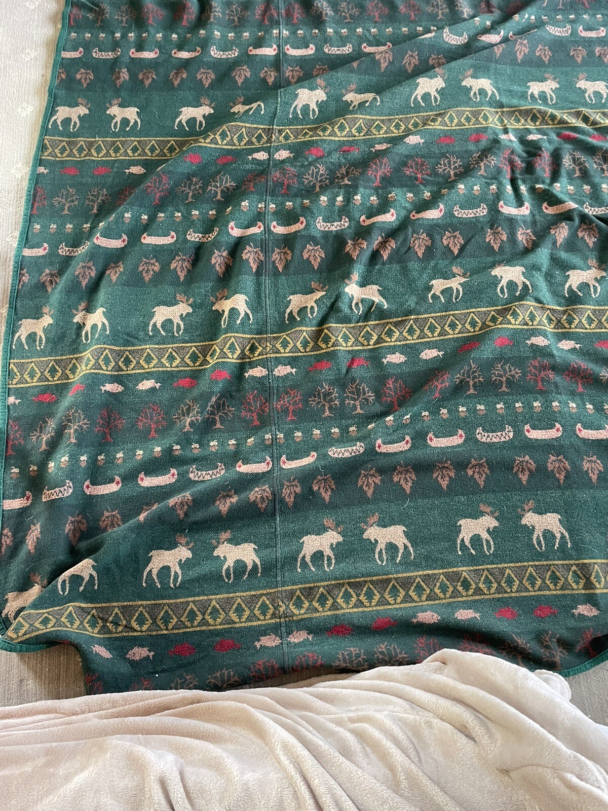 Pendleton Bed Blanket KING Huge Trees Moose Fish Canoe Lodge USA ...