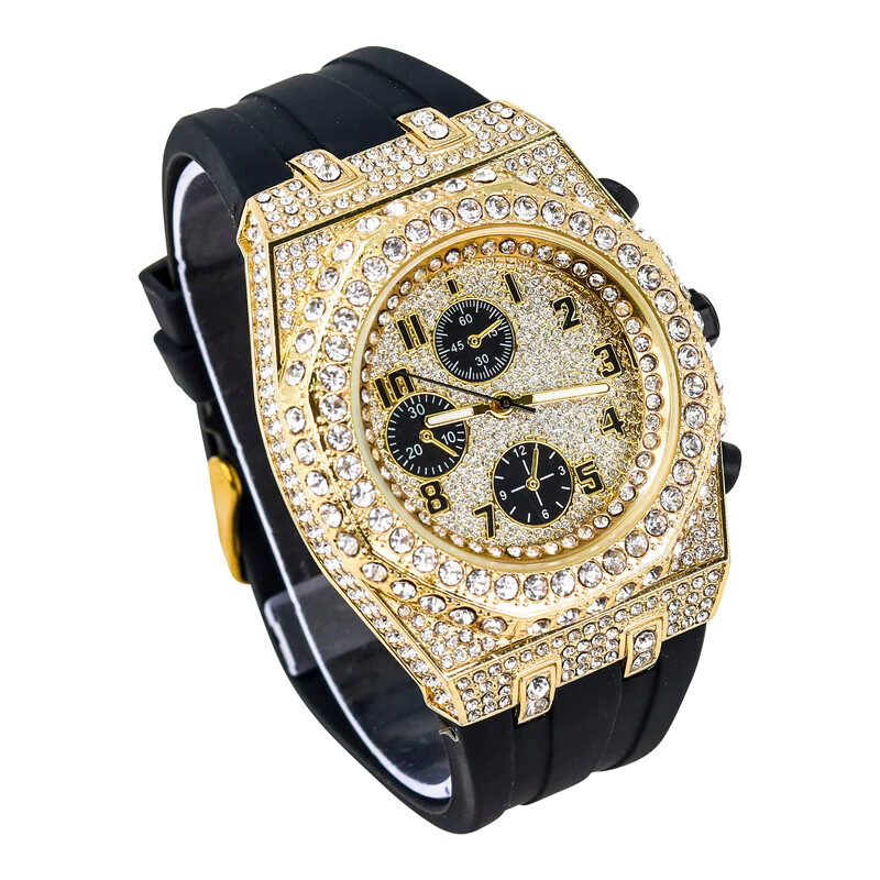 HIP HOP ICED SILICONE BAND LUXURY SIMULATED DIAMOND BLING WRIST FASHION ...