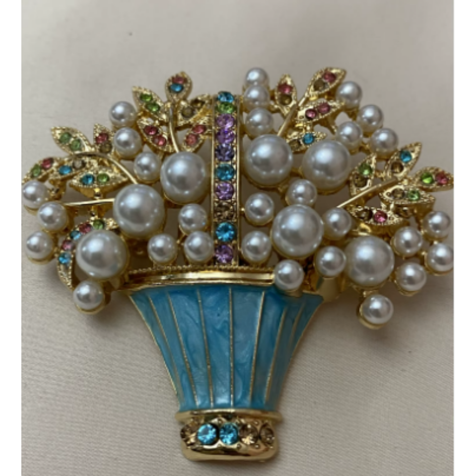 Vintage Easter Spring Flower Basket Brooch Sparkling Rhinestone Pin ...