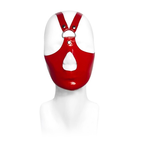Red Latex Hood with Half Face Bare Nose Head Strap Rubber Mask no Zip ...