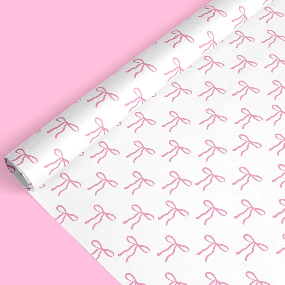Pink Bow Wrapping Paper - Mini Roll - 17 Inch x 32.8 Ft Coquette ...