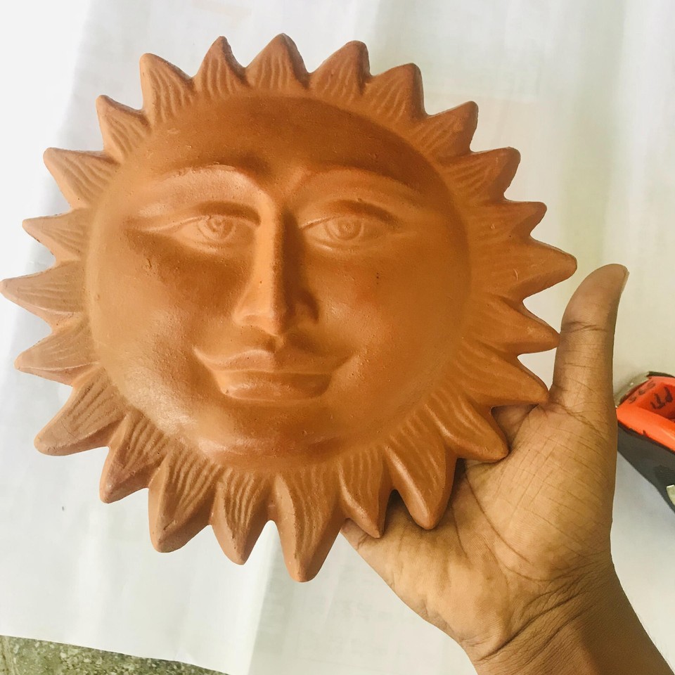 Terracotta Sun Face Clay Handmade Sculpture Hanging Wall Art Home Decor ...