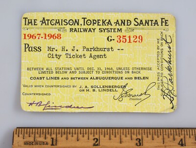 Vintage 1967-1968 Santa Fe Railway Railroad Pass | eBay