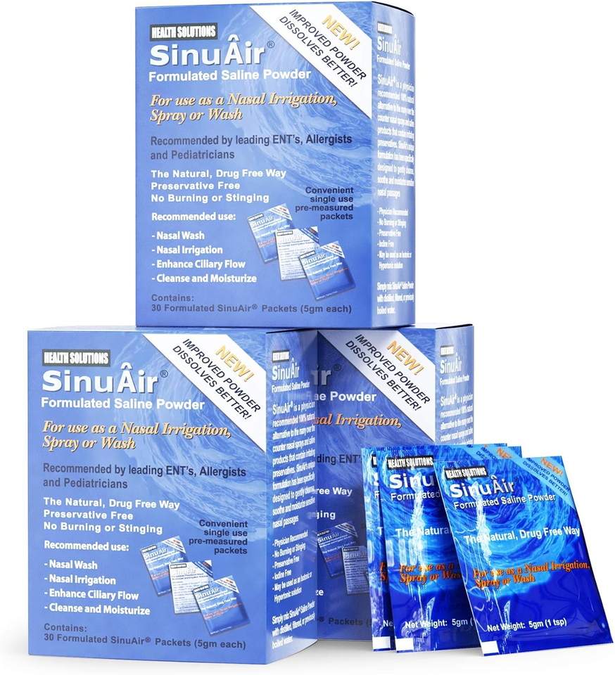 Sinuair Saline Packets for Sinus Rinse - Premixed Salt Solution Powder ...
